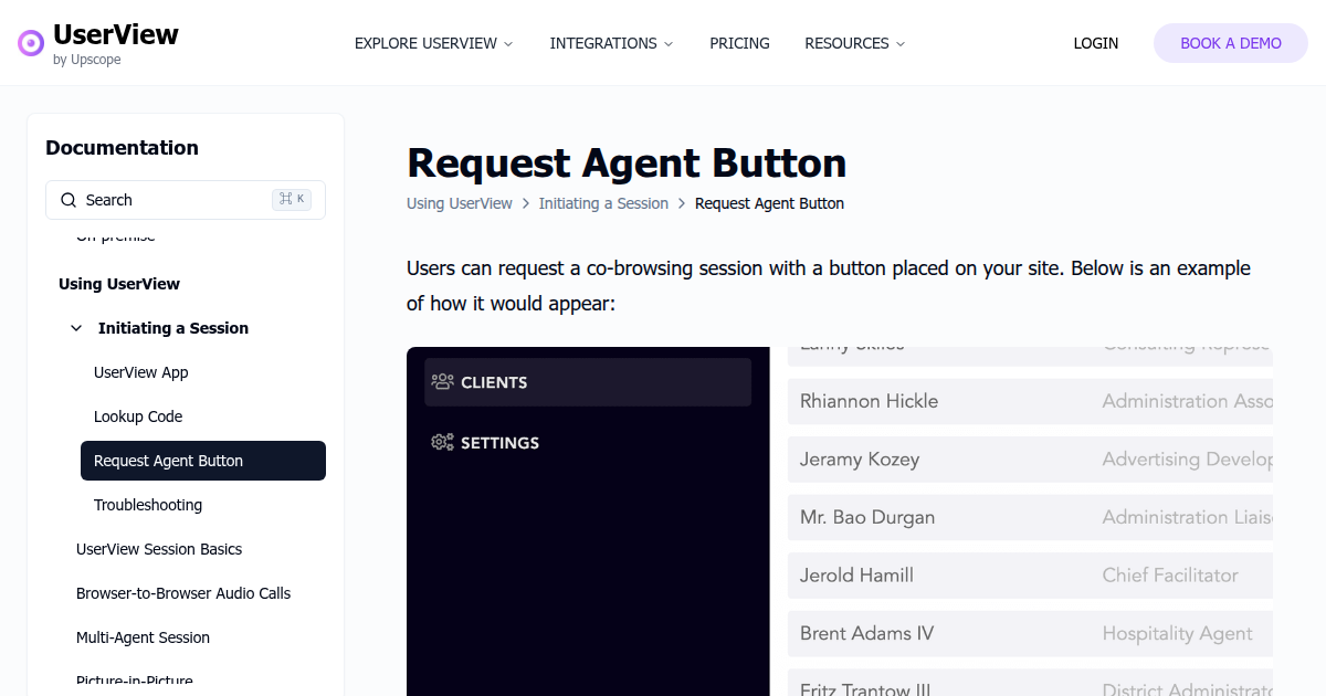 Request Agent Button | UserView Documentation